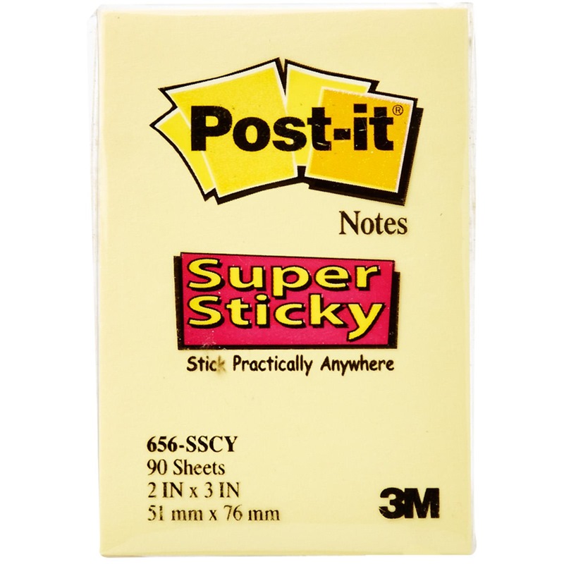 3M POST-IT SUPER STICKY CANARY YELLOW NOTES 3"X2" (90'S/PAD) 656SSCY ...
