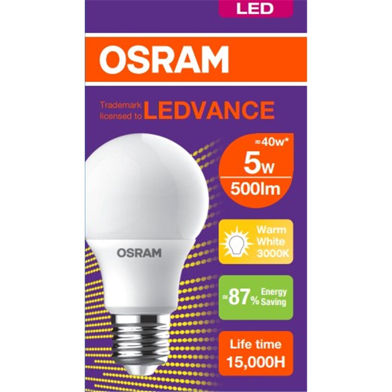 OSRAM LED BULB LECO CLA 5W 230V E27 | LED Lights & Light Bulbs | Horme ...
