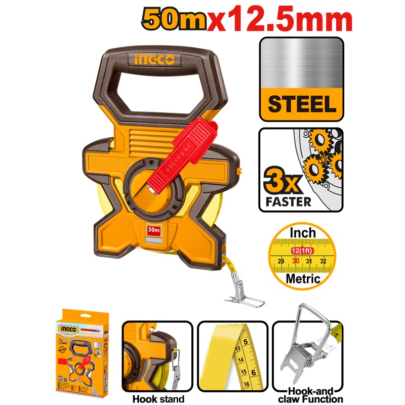 INGCO FAST REWIND STEEL MEASURING TAPE 50M/165FT HSMT0850 | Measuring ...